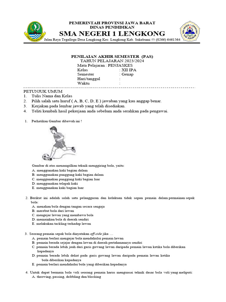 Soal Us Pjok Xii 2023-2024 | PDF