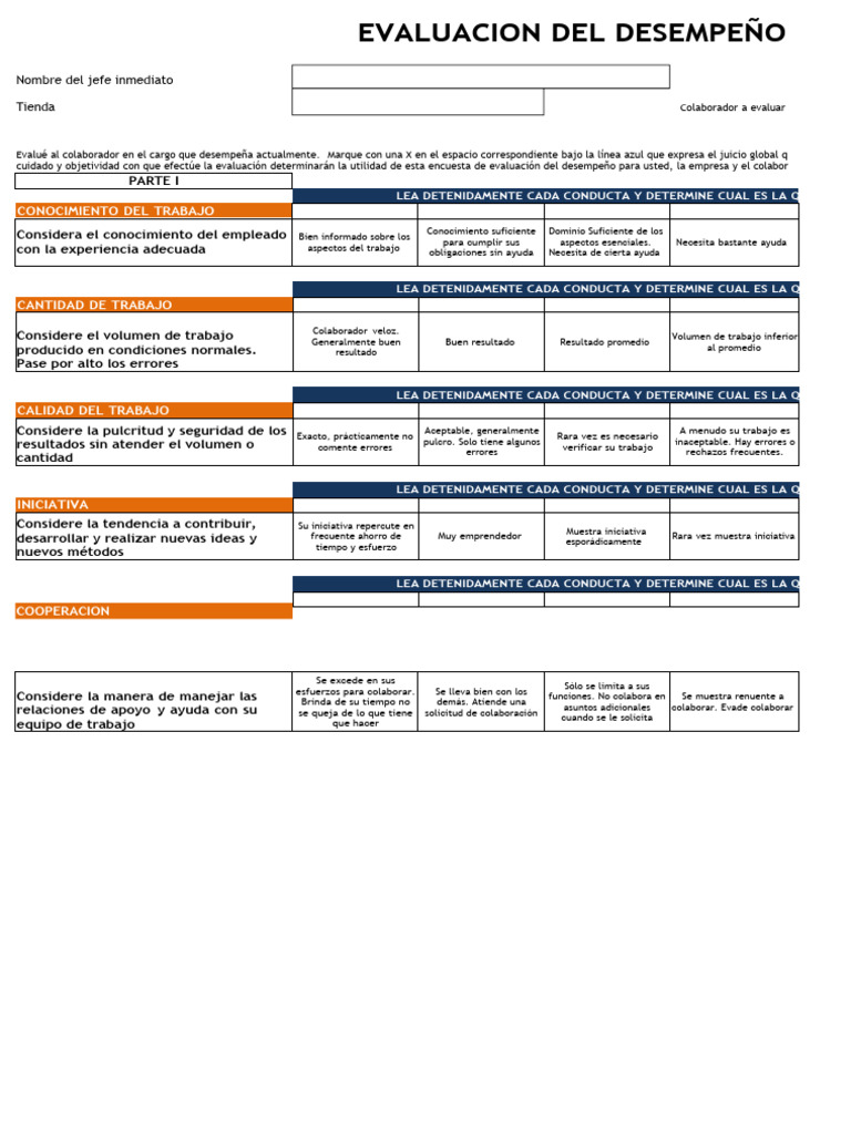 Formato Evaluacion Del Desempeno Jefe | PDF | Evaluación | Comportamiento