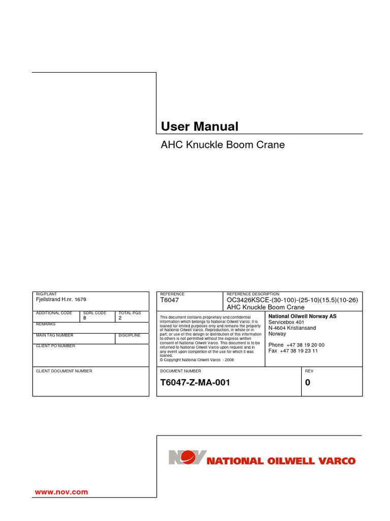 User Manual Nov | PDF | Crane (Machine) | Screw