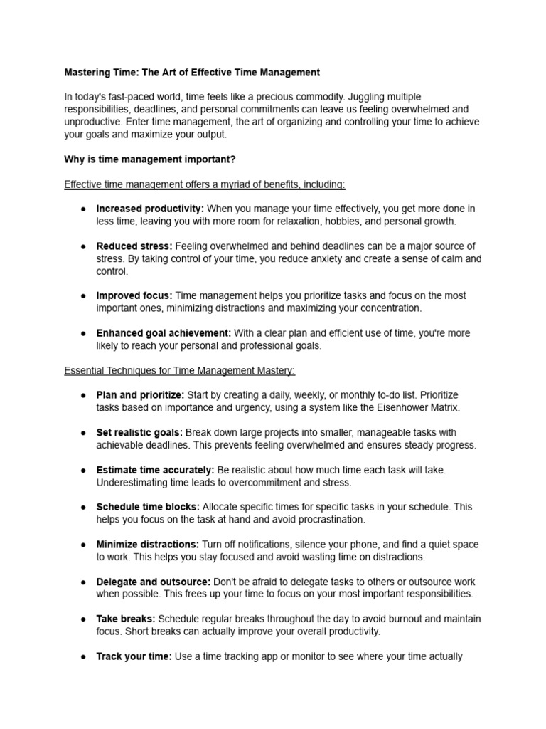 Effective Time Management Techniques | PDF | Time Management ...