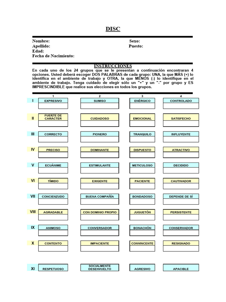 Hoja de Respuesta Disc | PDF