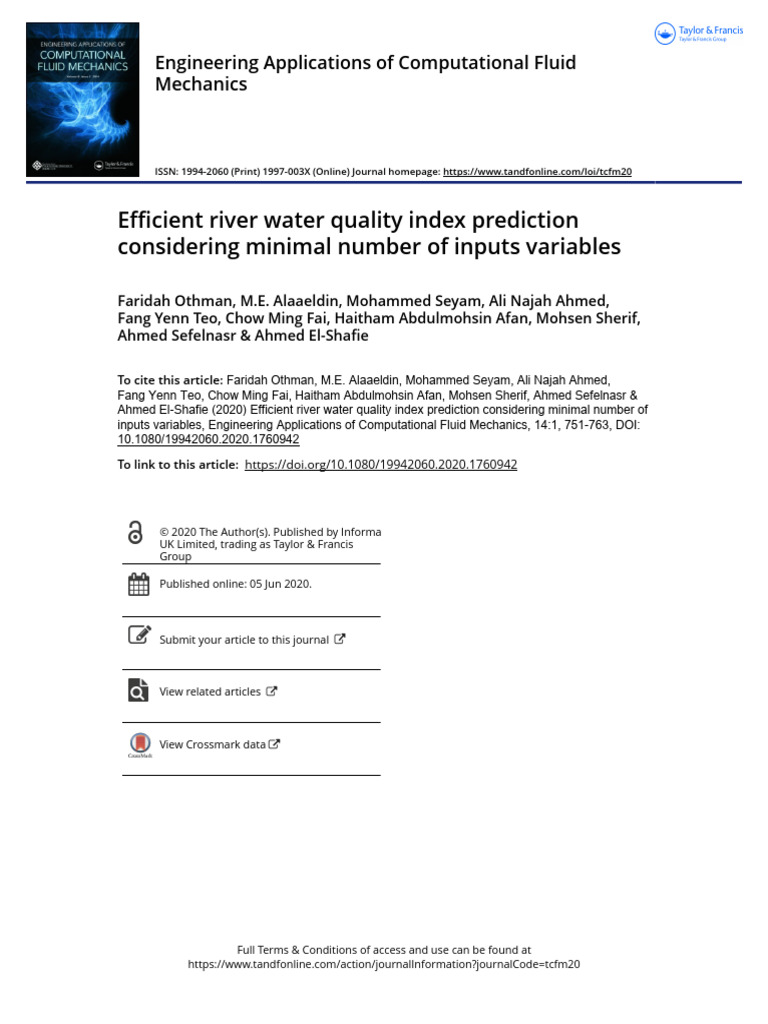 Efficient River Water Quality Index Prediction Con | PDF | Regression Analysis | Artificial ...