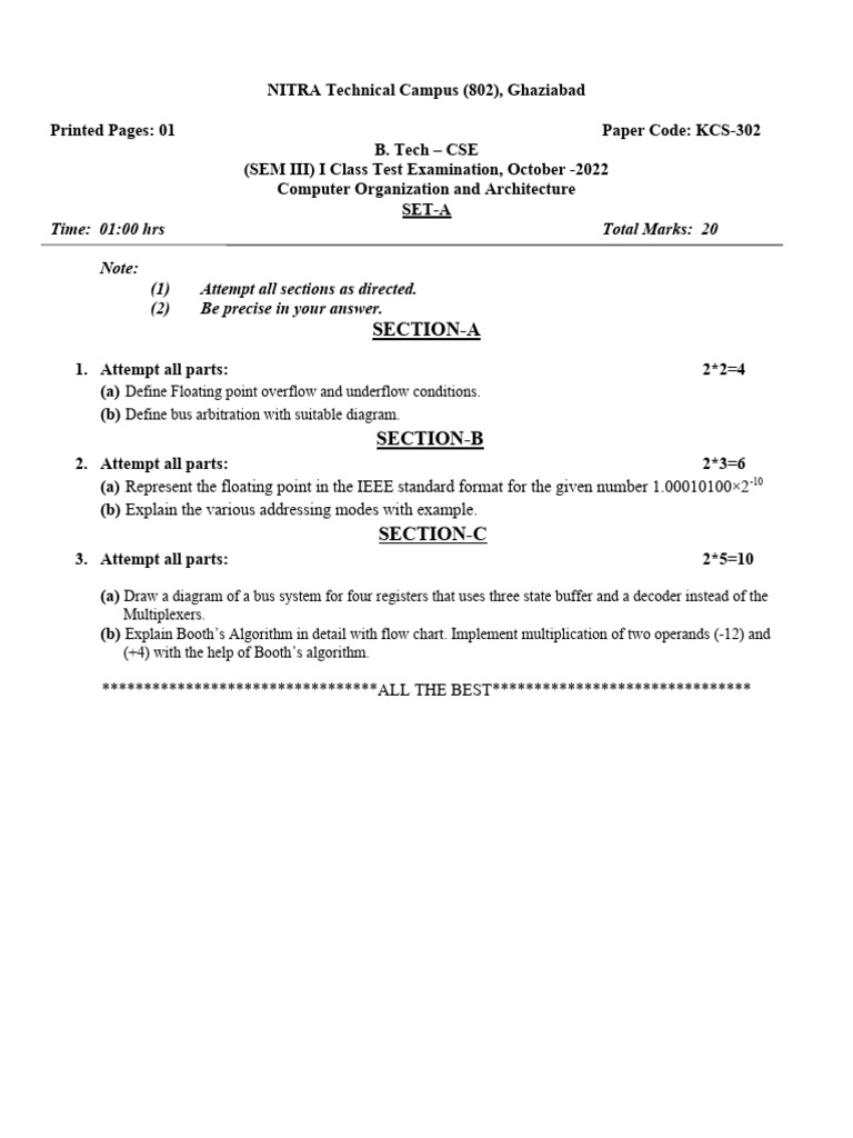Coa Class Test 1 Pdf Computer Programming Computer Architecture