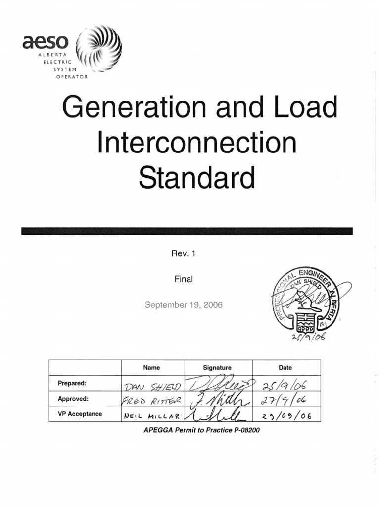 AESO - Generation - and - Load - Standard - Rev1 | PDF