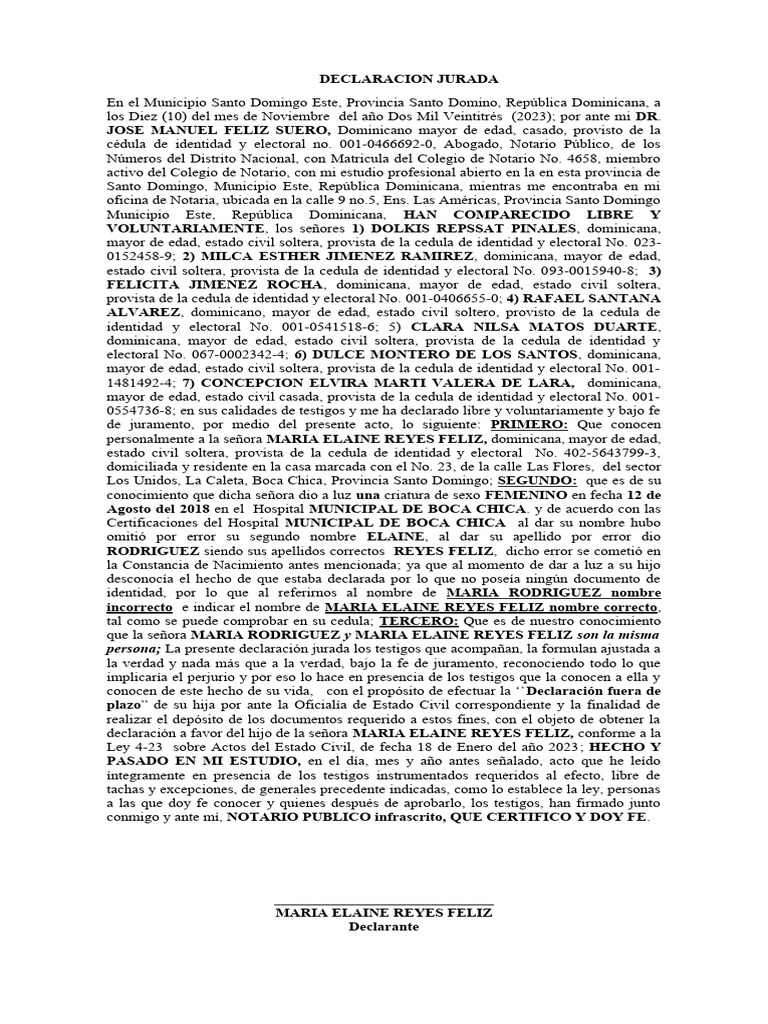 Declaración Jurada Maria Elaine Reyes | Descargar gratis PDF ... Declaración Jurada Maria Elaine Reyes | Descargar gratis PDF ...