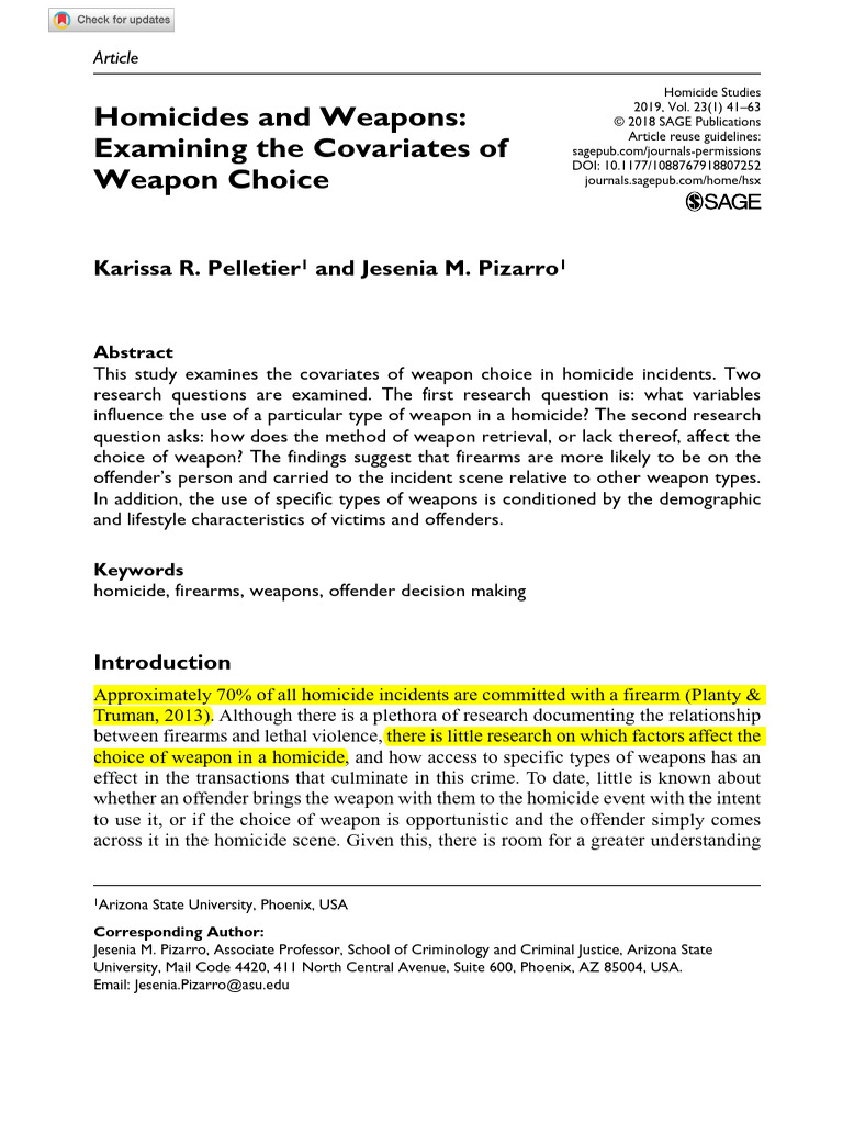Homicides and Weapons - Examining The Covariates of Weapon Choice | PDF ...