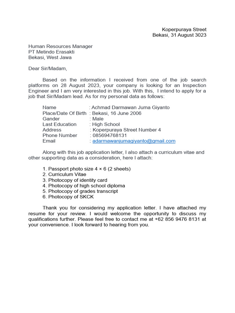 Application Letter 3 | PDF