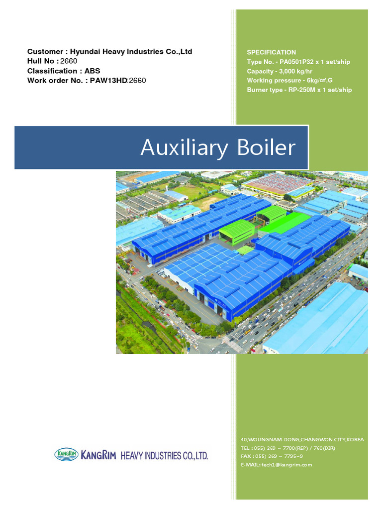 Kangrim Auxiliary Boiler Specifications | PDF | Boiler | Fuel Oil