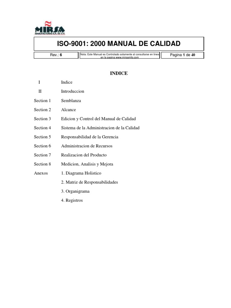 Manual de Calidad MIRSA Reynosa | PDF | Calidad (comercial) | Calibración