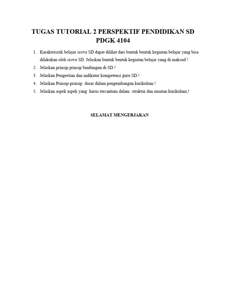 Tugas Tutorial Pendidikan SD: Kegiatan dan Kurikulum | PDF | Karier & Perkembangan ...