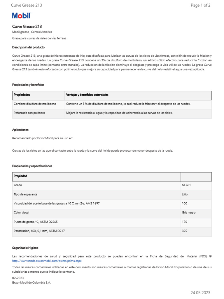 GL XX Curve Grease 213 | PDF | Materiales | Aceites