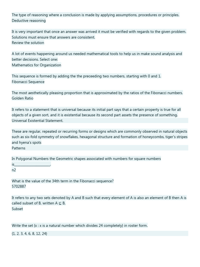 Math Prelim | PDF | Set (Mathematics) | Mathematical Objects