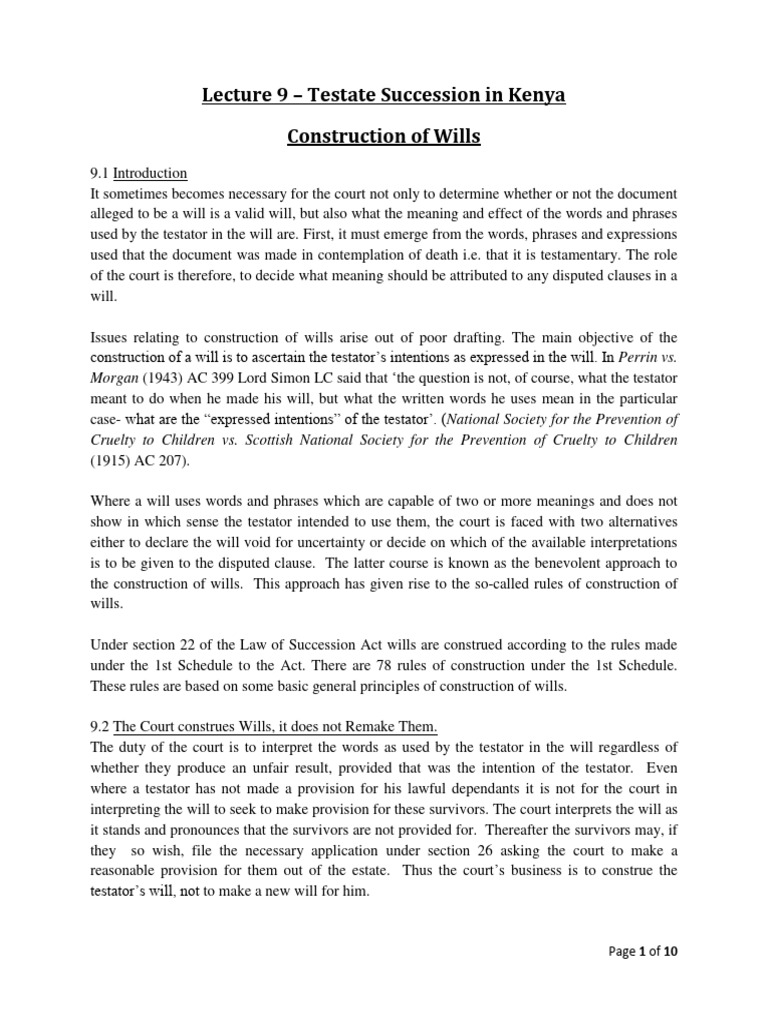 Lecture 9 - Testate Succession in Kenya | PDF | Will And Testament ...