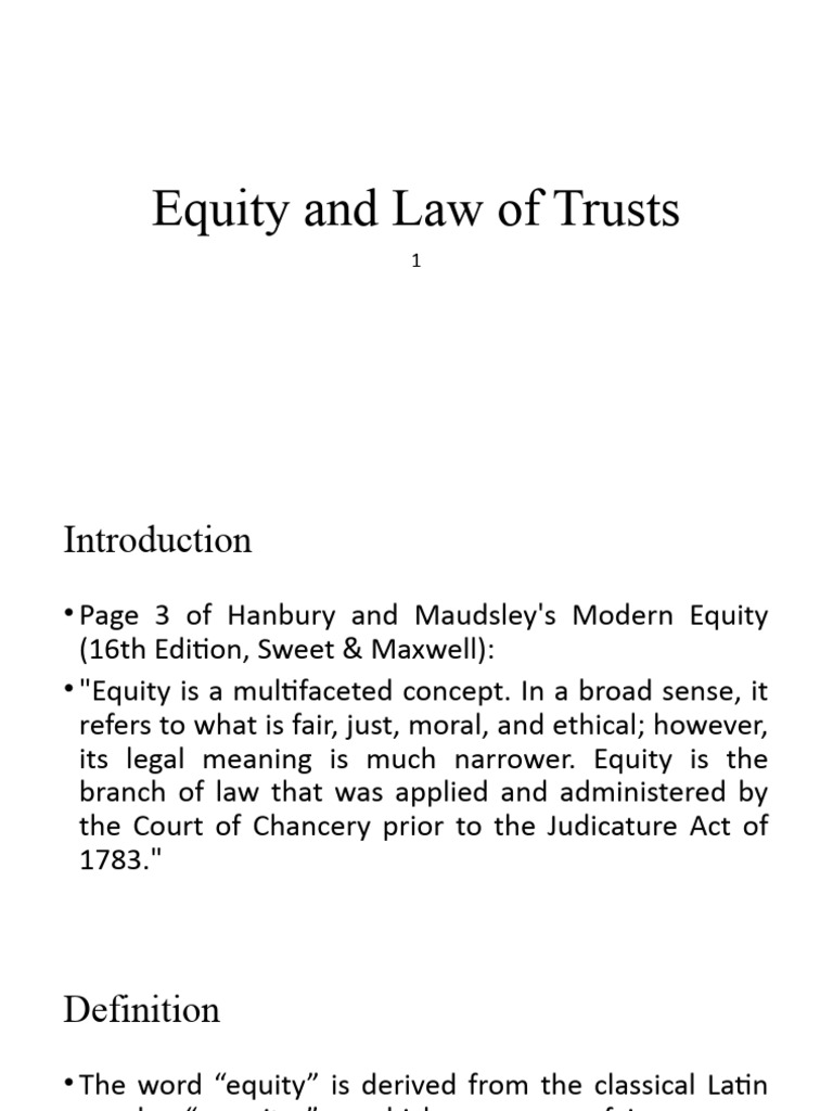 Equity and Law of Trusts 1 | PDF | Equity (Law) | Common Law