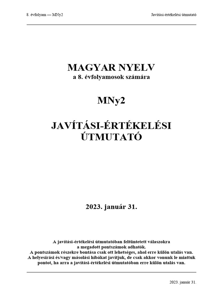 Évfolyam 2023 Felvételi Magyar | PDF