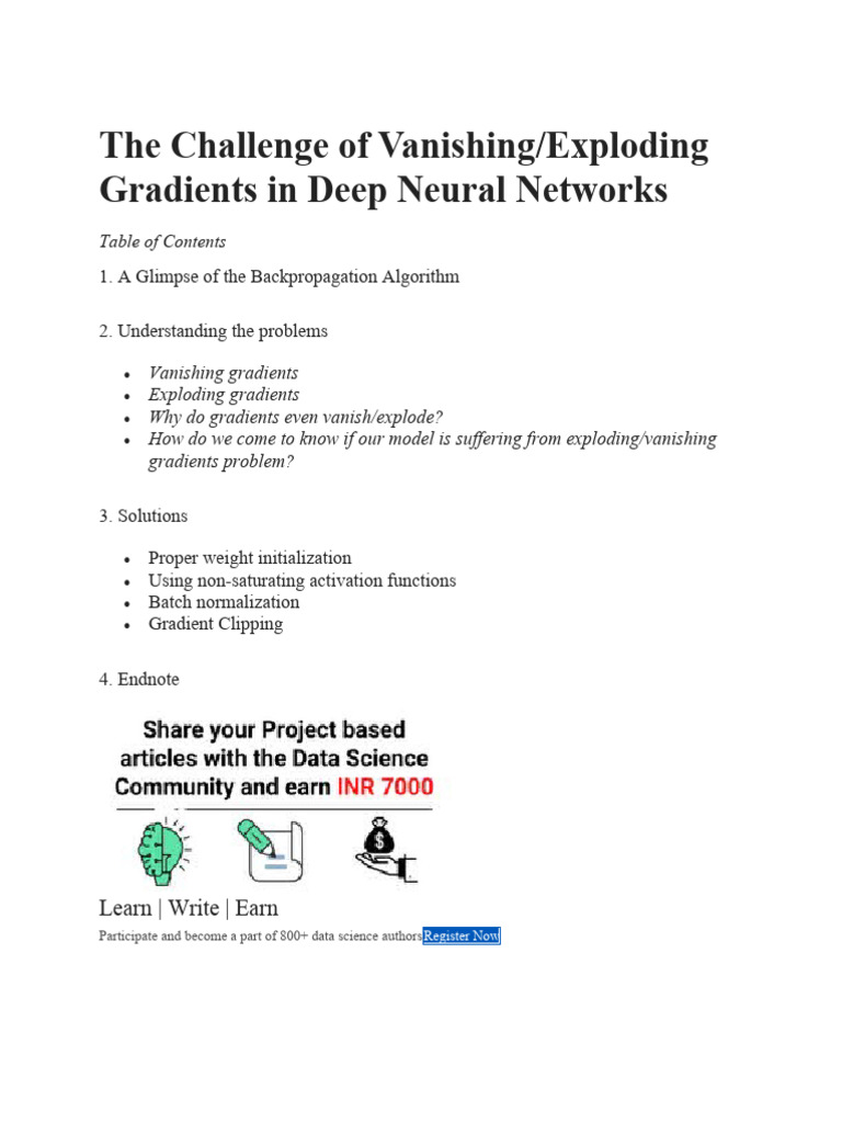 The Challenge of Vanishing/Exploding Gradients in Deep Neural Networks | PDF | Artificial Neural ...