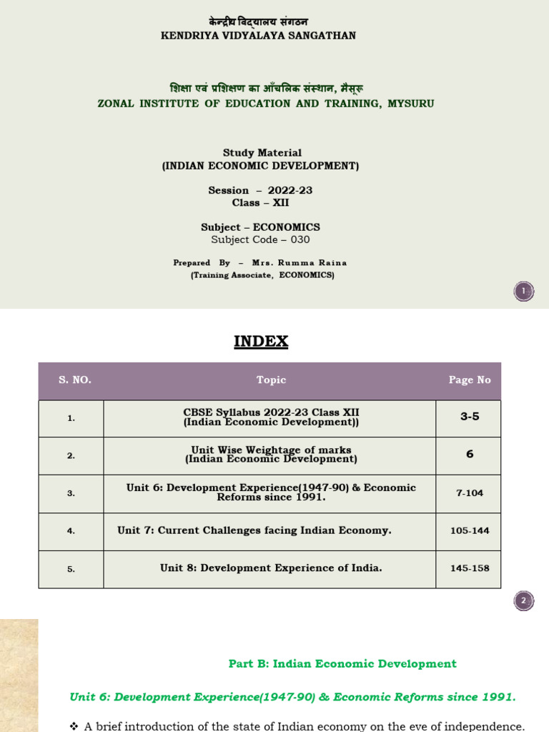 Study Material Xii Indian Economic Development 2022-23 | PDF | Green Revolution | Balance Of ...