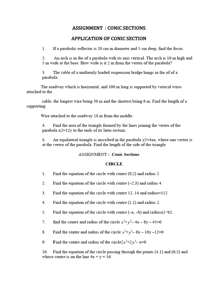ASSIGNMENT (UI-3) XI (Conic Section) | PDF