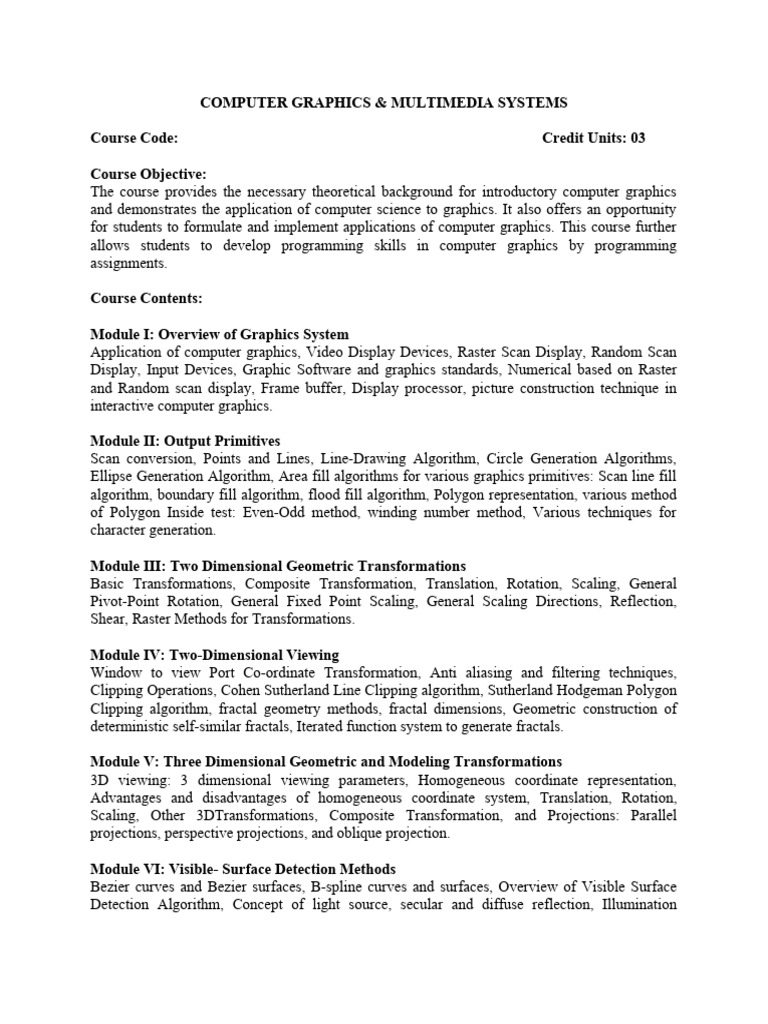 Computer Graphics & Multimedia Syllabus | PDF | Computer Graphics | 2 D Computer Graphics