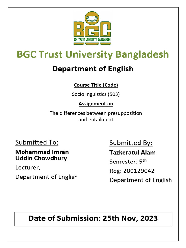 Linguistic Concepts: Presupposition vs. Entailment | PDF