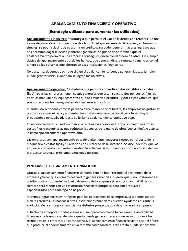 Estrategias de Apalancamiento Empresarial | PDF | Apalancamiento (Finanzas) | Business