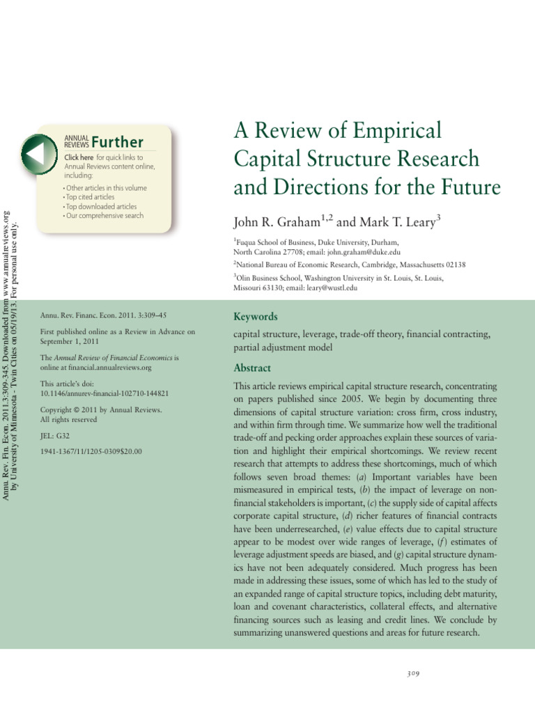 A Review of Empirical Capital Structure Research and Directions For The Future | Download Free ...