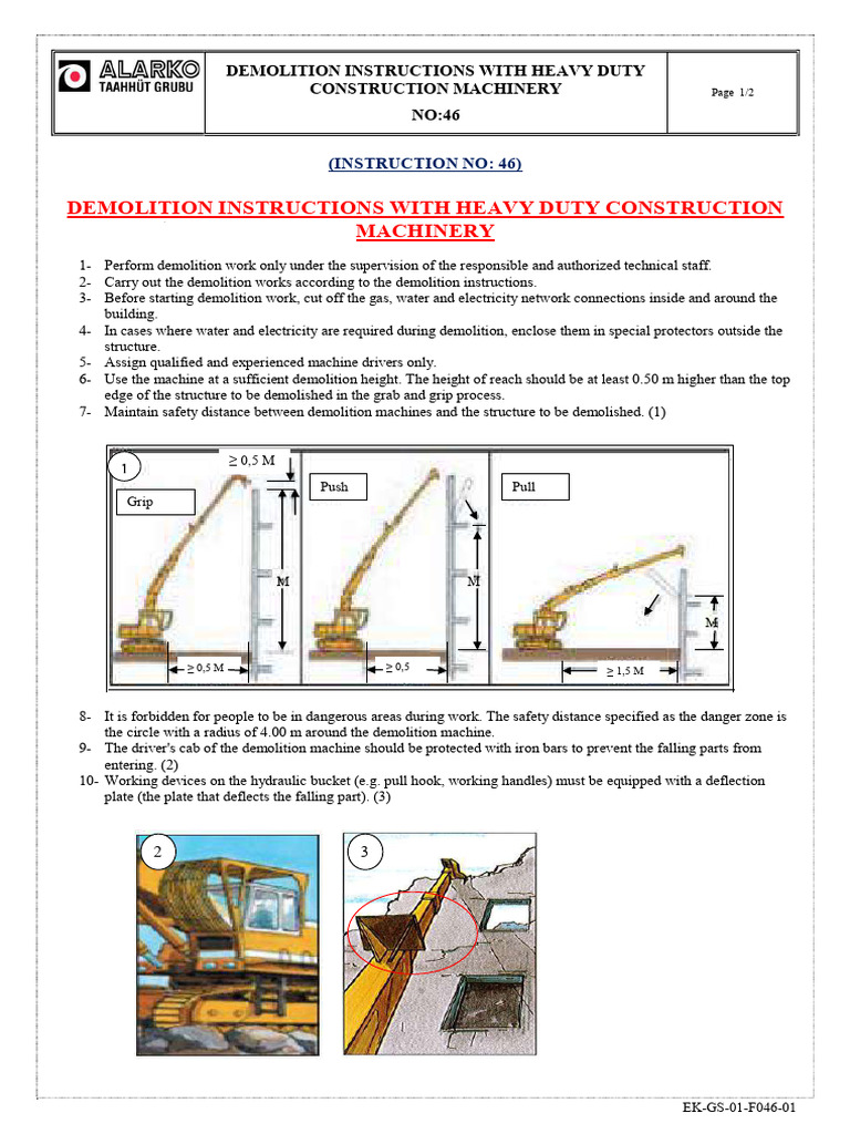 Demolition Instructions With Heavy Duty Construction Machinery | PDF ...