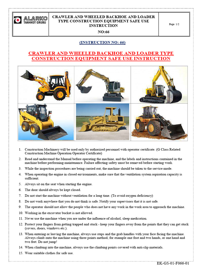 Crawler and Wheeled Bachoe and Loader Safe Use Instruction | Download Free PDF | Loader ...