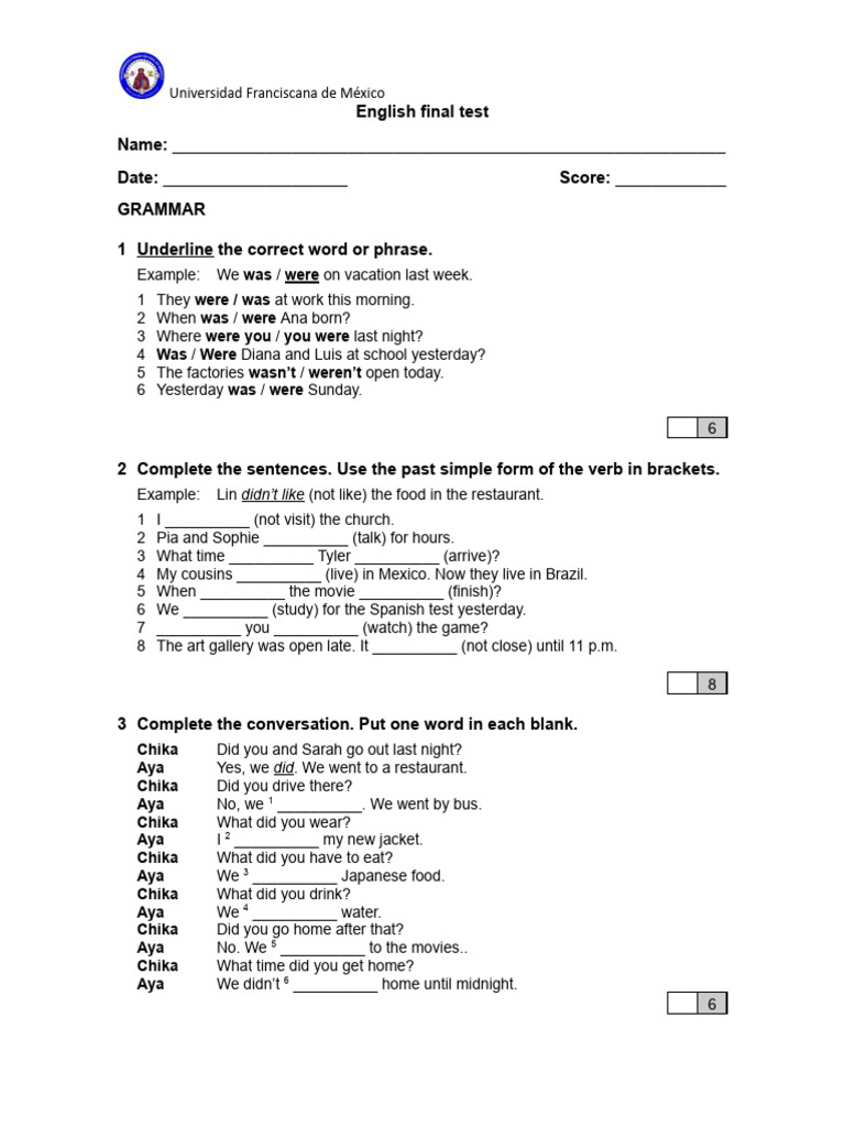 English Final Test (Level 1) | PDF | Room | Apartment