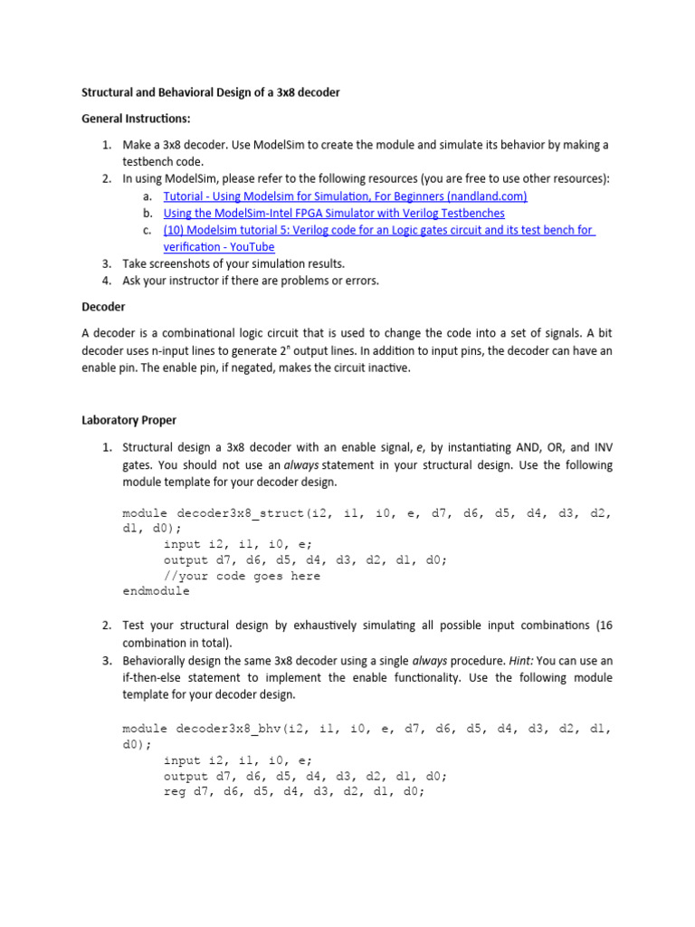Activity 2 Structural and Behavioral Design of A 3x8 Decoder | PDF ...