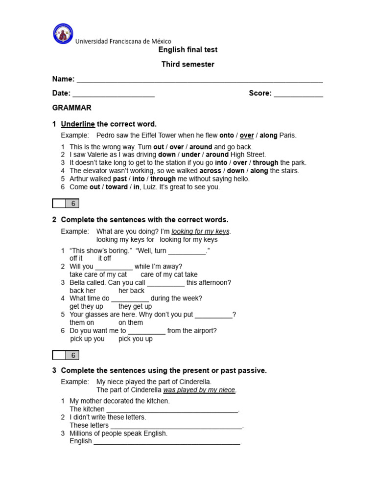 English Final Test (Level 3) | PDF