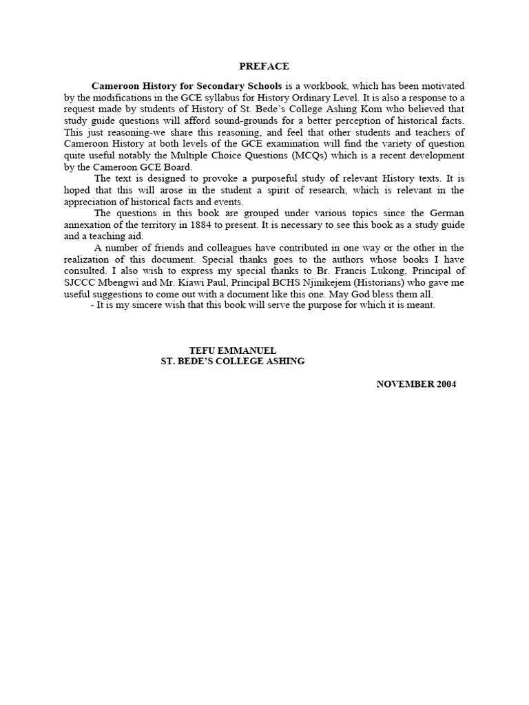 Cameroon History For Secondary Schools | PDF | Question | Multiple Choice