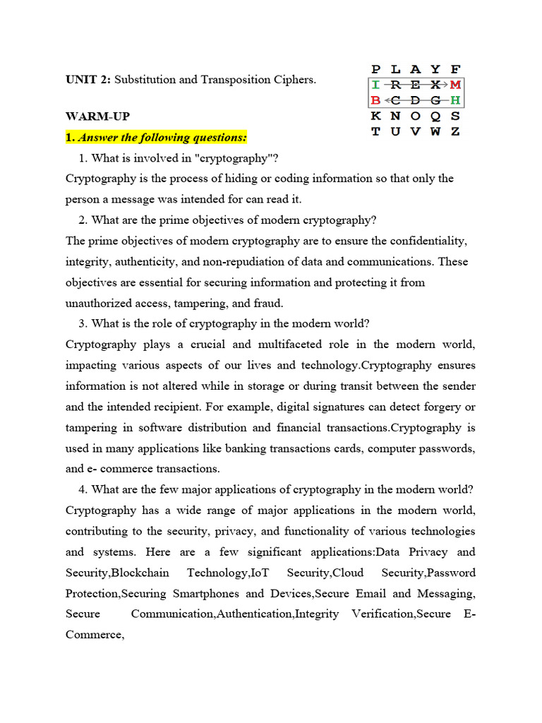 Substitution and Transposition Ciphers | PDF | Cipher | Cryptography