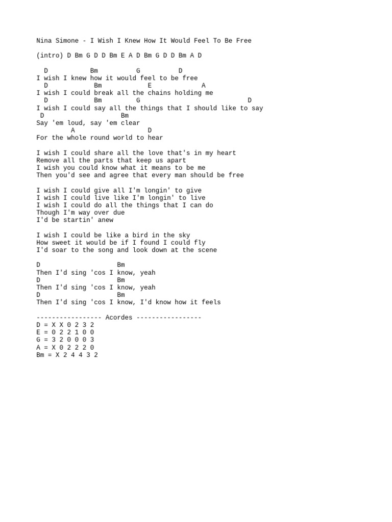 Nina Simone - I Wish I Knew How It Would Feel To Be Free | PDF | Poetry