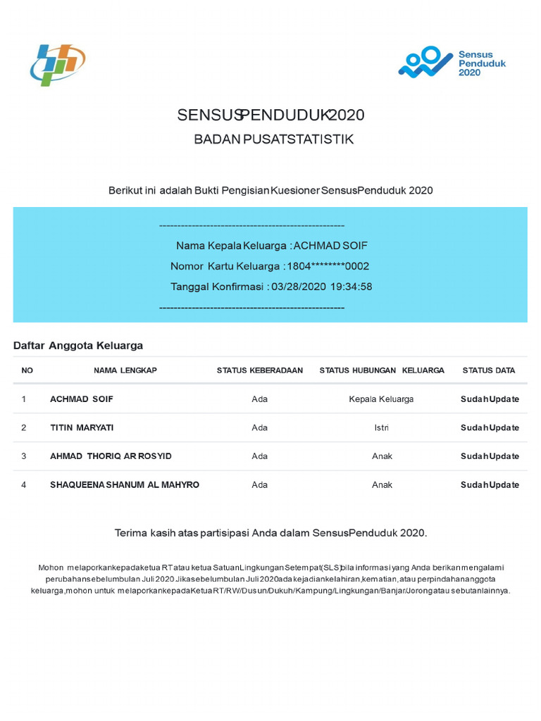 Bukti Sensus 2020 | PDF