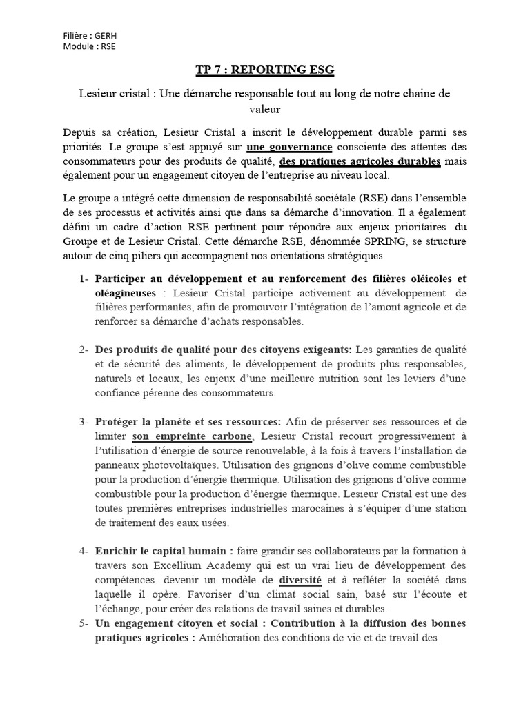 RSE TP 7 Sur Le Reporting ESG | PDF | Responsabilité sociétale des ...