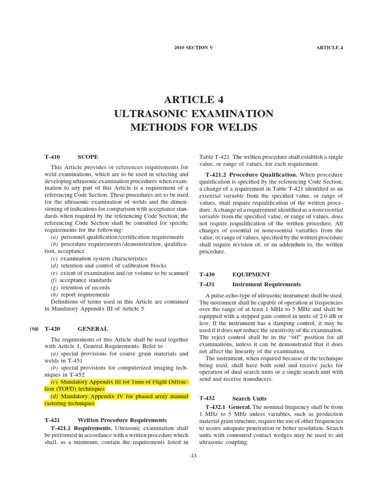 3.ASME Section V Article 4 (2010) | PDF | Welding | Construction