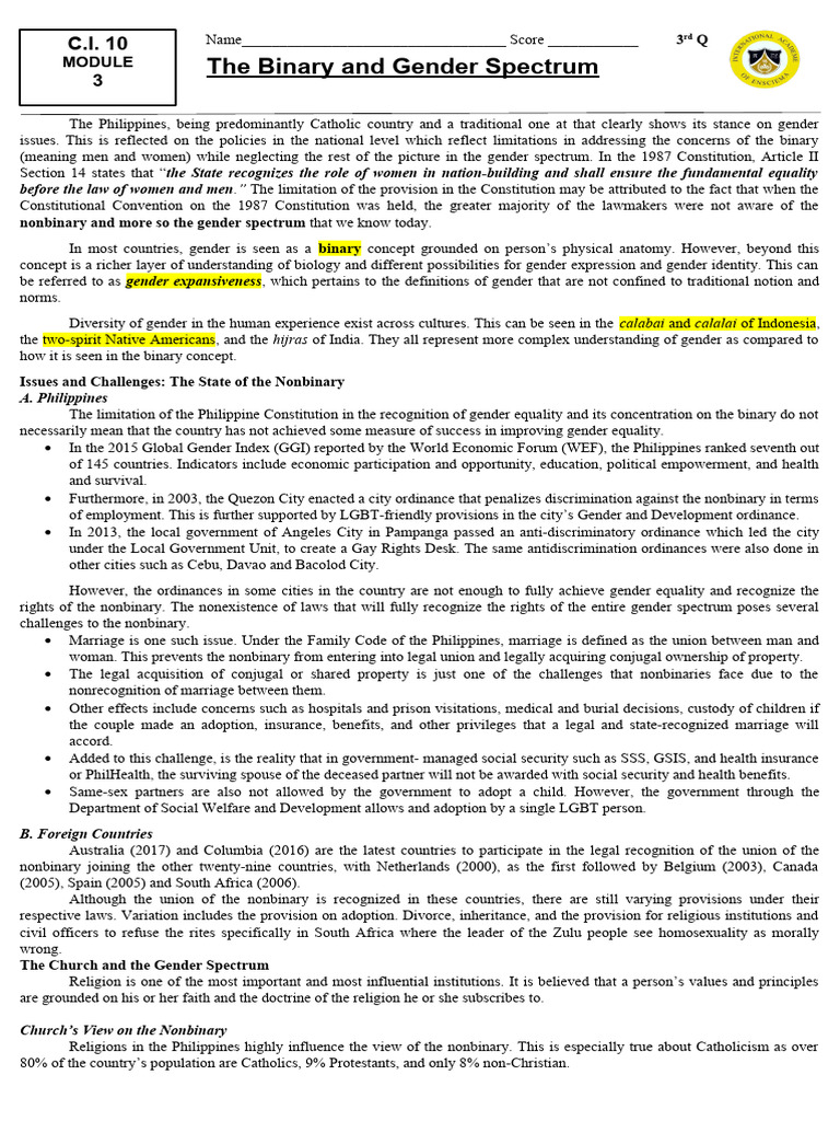 Module 3-The Binary and Gender Spectrum | PDF | Gender | Gender Studies