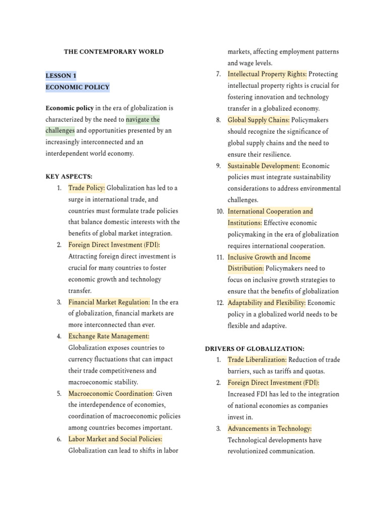 TCW The Contemporary World Reviewer | PDF | Cost Of Living | Globalization
