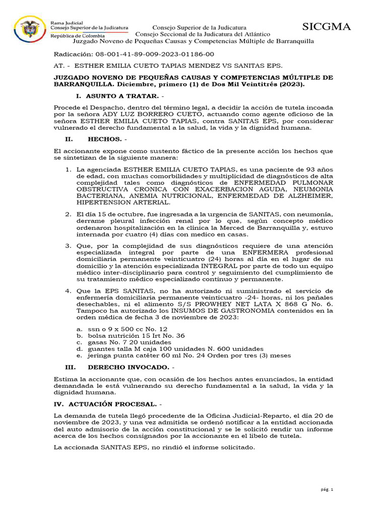 Fallo De Tutela Ordena Entrega De Medicamentos E Insumos De Gastronomía