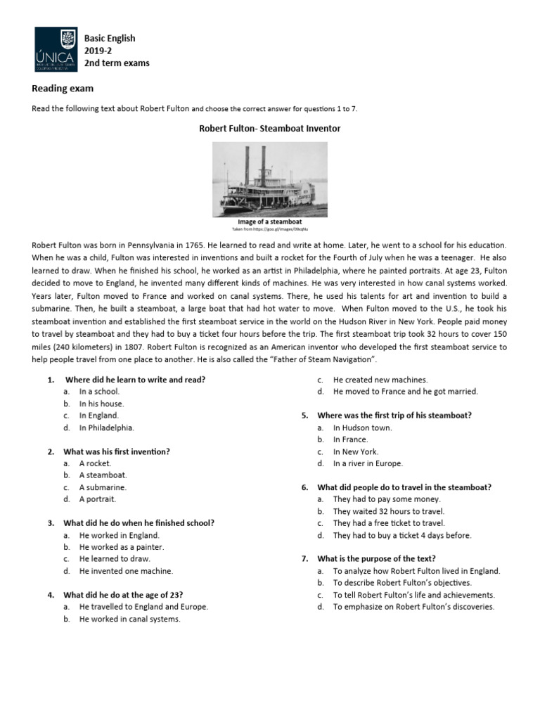 Listening and Reading Exams-2nd Term (AK Included) | PDF | Steamboat