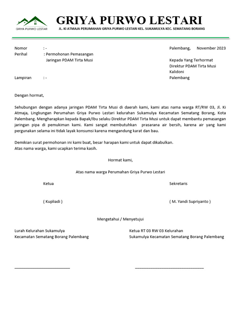 Surat Permohonan Pdam | PDF