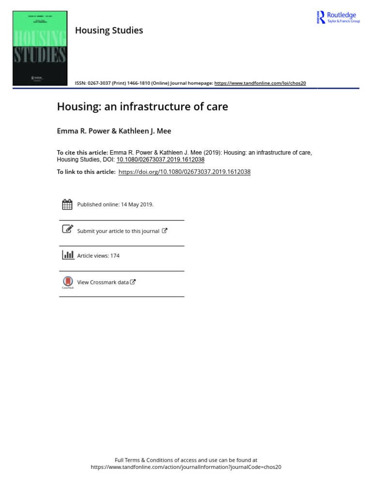 Power, Mee - 2020 - Housing An Infrastructure of Care | PDF | Affordable Housing | Governance