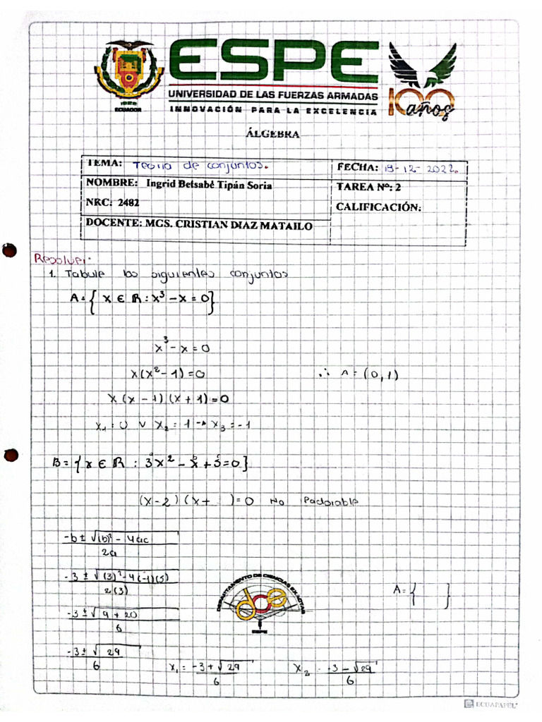 Algebra - Deber2 - NCR2482 - Ingrid Tipan | PDF