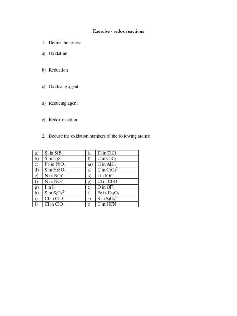 Questions Redox Reactions | PDF