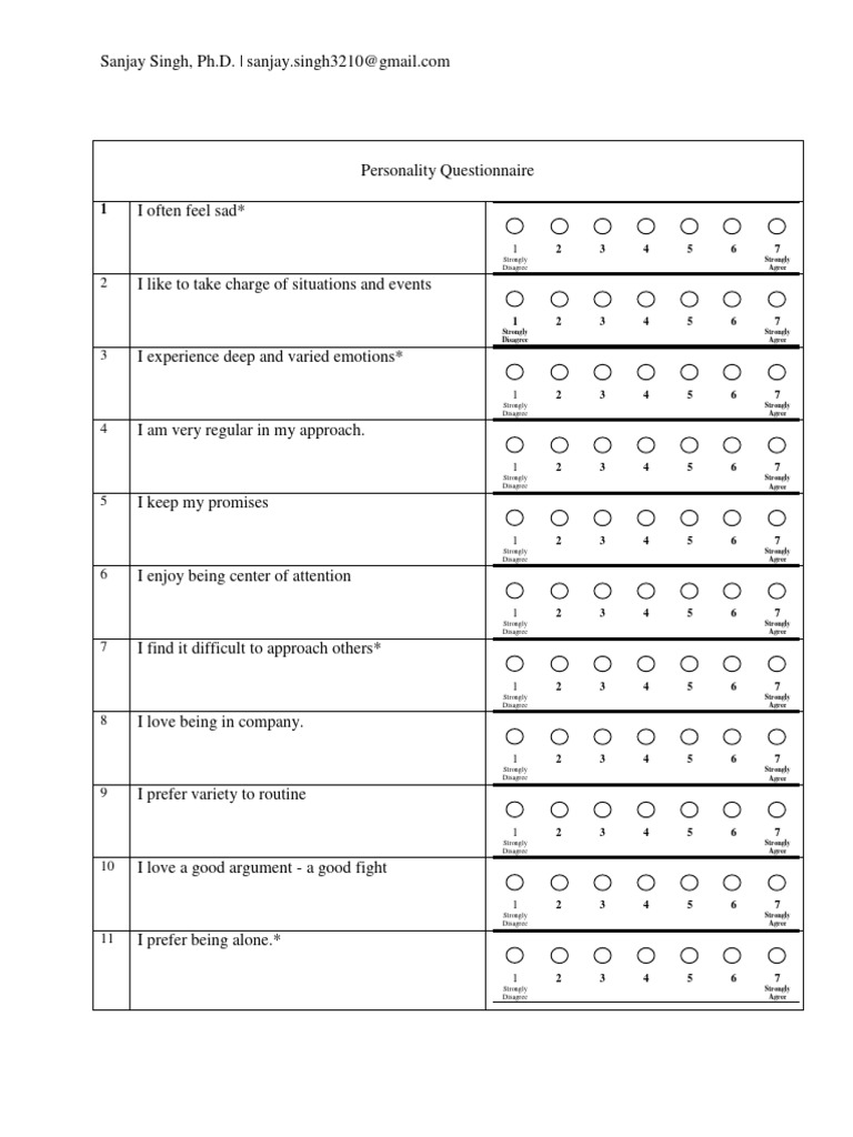 Personality Questionnaire Assessment | PDF | Psychology