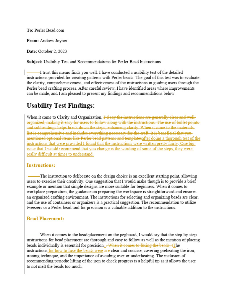 Workplace Correspondence Memo Andrew Joyner Track Changes | PDF | Usability | Bead