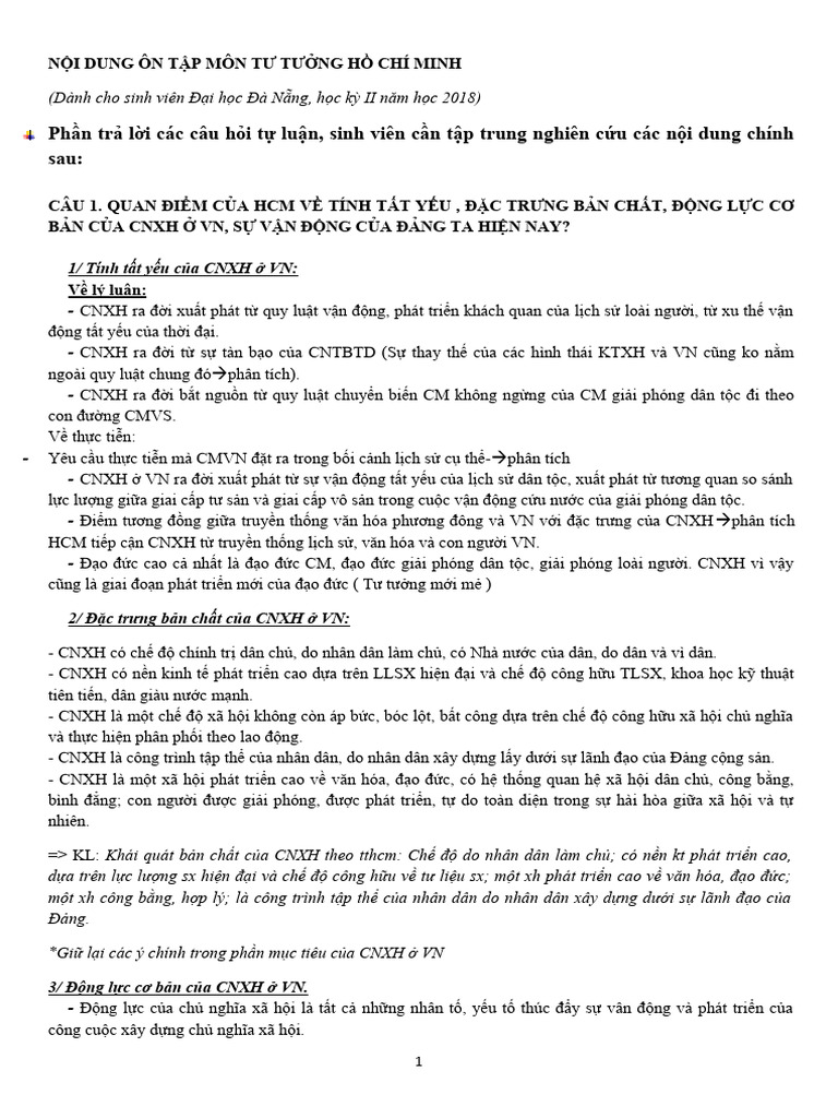 Đề cương ck TTHCM câu hỏi dài ngắn 1 | PDF