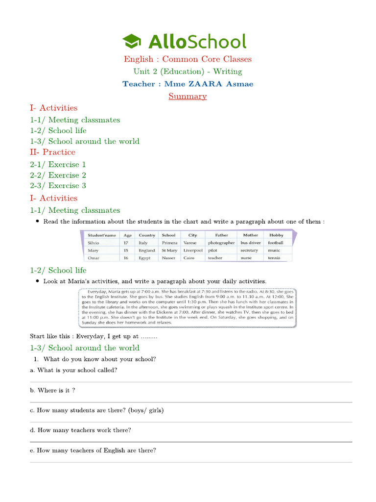 Unit 2 Education Writing 7 | PDF