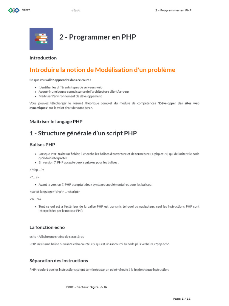 2 - Programmer en PHP | PDF | Classe (informatique) | PHP